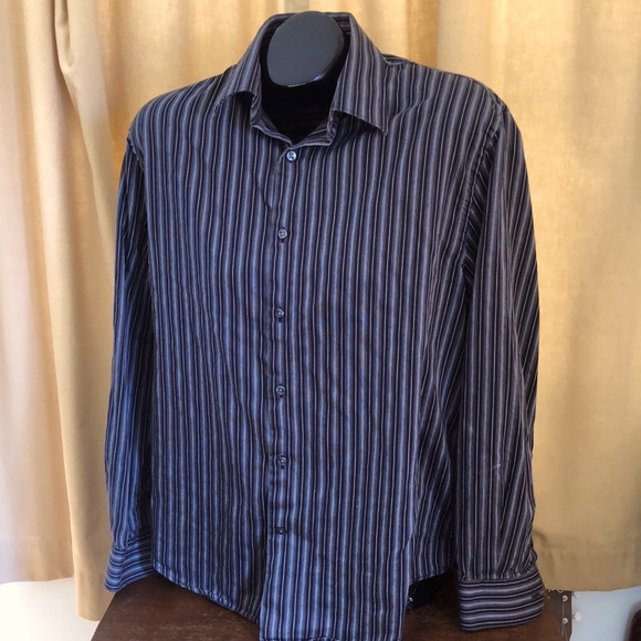 Perry Ellis | Shirts | 75 Perry Ellis Modern Black Striped Cotton Mens ...